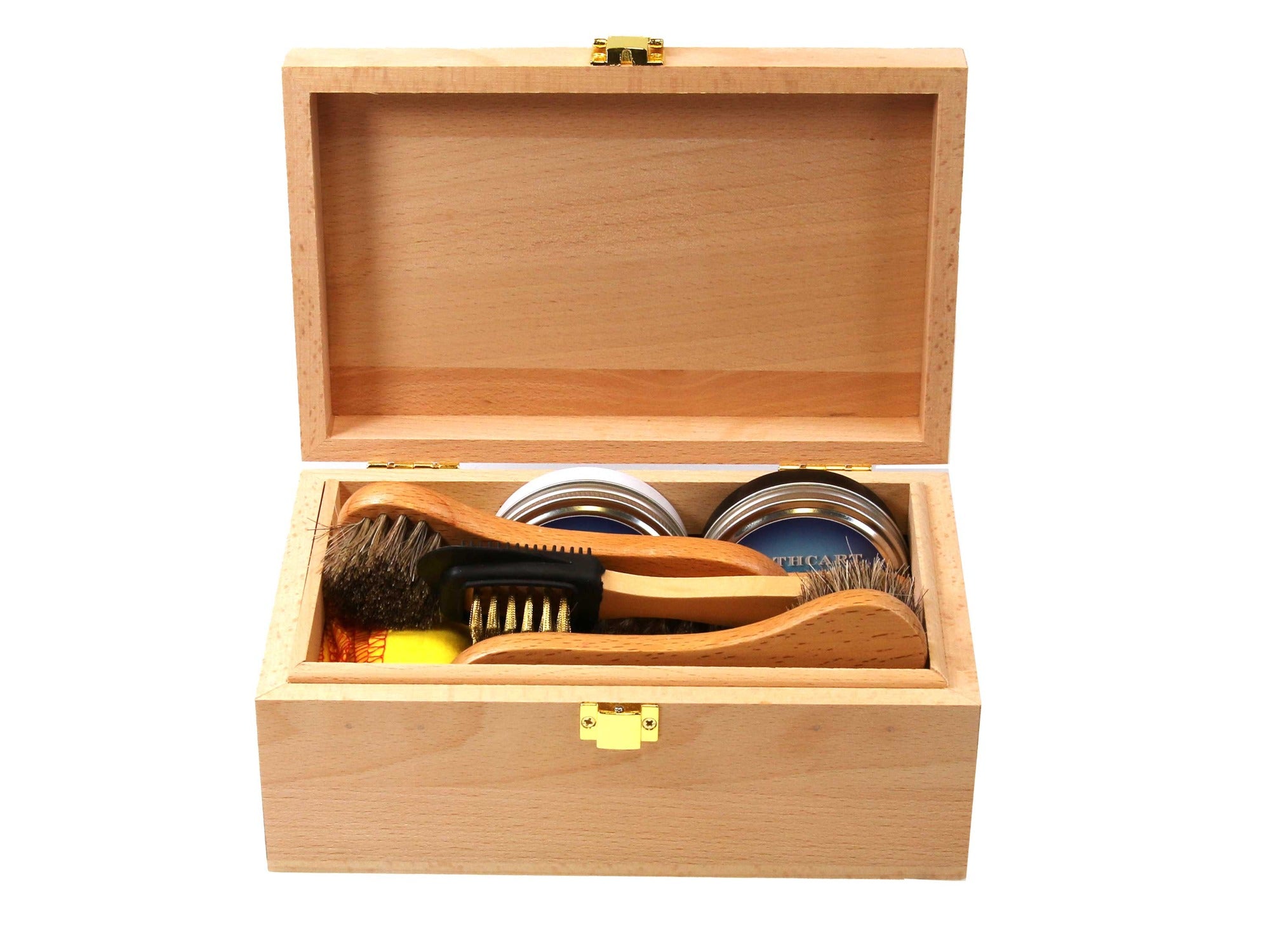 Personalisable Small Wood Valet Box Shoe Cleaning Kit with beeswax pol ...